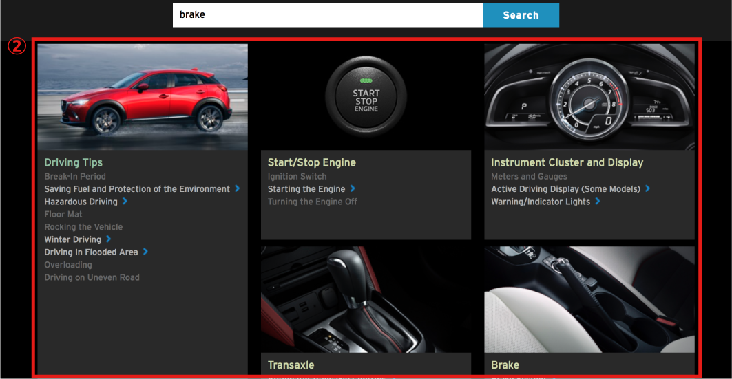 The items related to the keyword input in ① are displayed. Explanations ...