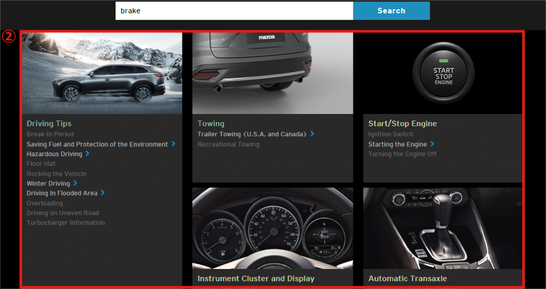 The items related to the keyword input in ① are displayed. Explanations ...