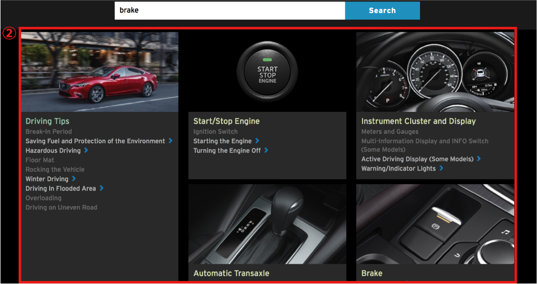 The items related to the keyword input in ① are displayed. Explanations ...