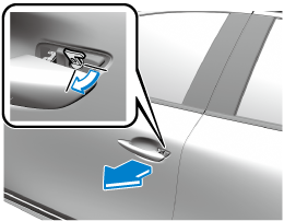 Insert the auxiliary key while the driver's door handle is pulled and ...